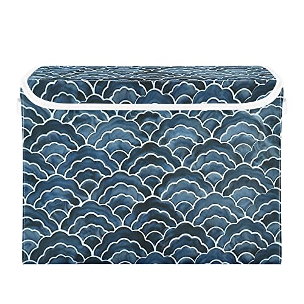 Vnurnrn Collapsible Storage Bins with Lids, Japanese Style Wave Foldable Storage Boxes, Storage Box Cube with Lid for Clothes,Bedroom,Toys,16.5x12.6x11.8 Inch