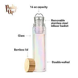 Pinky Up Blair Loose Leaf Tea Travel Infuser Mug, Double-Walled Glass and Stainless Steel with Bamboo Lid, 16 oz, Clear