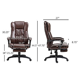Vinsetto High Back Massage Office Chair with 6-Point Vibration, 5 Modes, Executive Chair, PU Leather Swivel Chair with Reclining Back, and Retractable Footrest, Brown