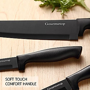 Gourmetop Kitchen Knife Set with No Drilling Magnetic Strip, Knives Set for Kitchen Black Titanium Cooking Knives, Sharp Stainless Steel Chef Knife Set for Cutting Meat & Vegetable, Small Knife Set