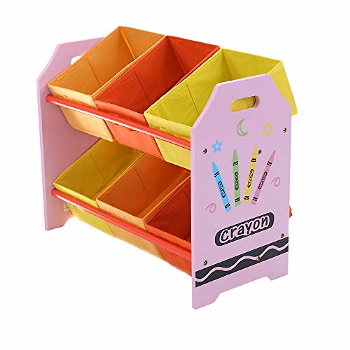 Bebe Style Premium Toddler Furniture Wooden Toy Storage Organizer Shelf with 6 Buns Crayon Theme Easy Assembly