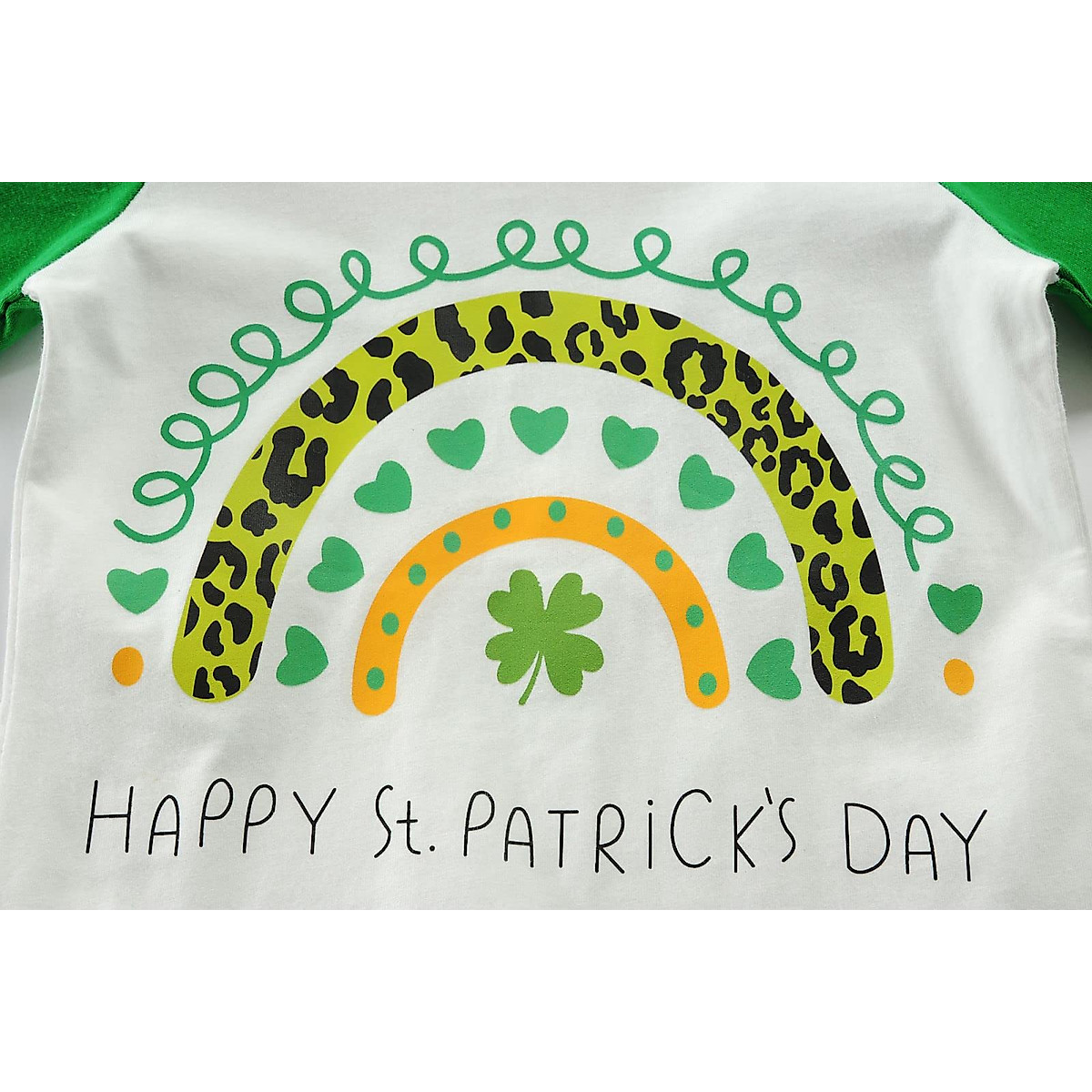 St Patricks Day Shirt for Toddler Boy Girl Green Clover Shamrock Leopard Print Raglen Long Sleeve Outfits Tops 100% Cotton Kids Clothes Tshirt 5T