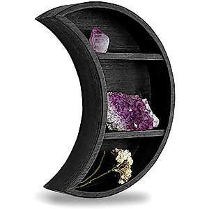 Takefuns Wooden Moon Shelf, Moon Shaped Floating Shelves for Crystal, Stone Storage Shelf Display Rack, Wall Mounted Display Shelf for Living Room Bedroom Bathroom