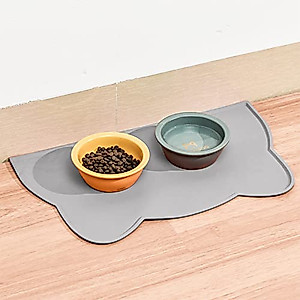 TOKAYIFE Cat Food Mat, Silicone Pet Feeding Mat for Floor Non-Slip Waterproof Dog Water Bowl Tray Cushion (17" x 10", Dark Gray)