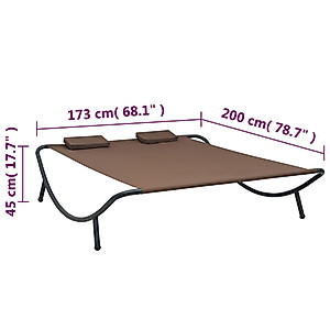 vidaXL Patio Lounge Bed in Brown Fabric - Outdoor Weather-Resistant Relaxation Furniture with Powder-Coated Steel Frame and Comfortable Pillows