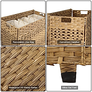 OIAHOMY Laundry Hamper with Lid, 135L Clothes Hamper with 3 Removable Liner Bags, Foldable Laundry Hamper for Bedroom, Synthetic Wicker Hamper with Lid, 27x 13 x 26 Inches, Yellow