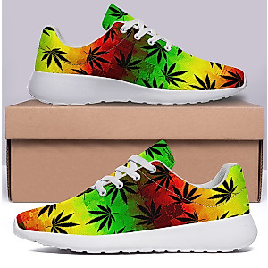 Marijuana Leaf Shoes - Rasta Ganja Men Women Lightweight Breathable Weed 420 Running Sneakers, Sport Athletic Tennis Cannabis Shoes, Stoner Gift White Size 11