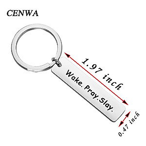 CENWA Wake Pray Slay Quote College Student Gift Friendship Keychain Morning Motivation Inspiring Jewelry Gift For Best Friend (Wake play slay K)