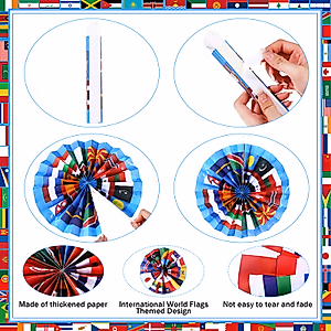 Outus 22 Pcs International World Flags Decorations Paper Fans World Flags Banner International Flag Hanging Swirls for Garland Ceilings School Office Party Decorations Supplies