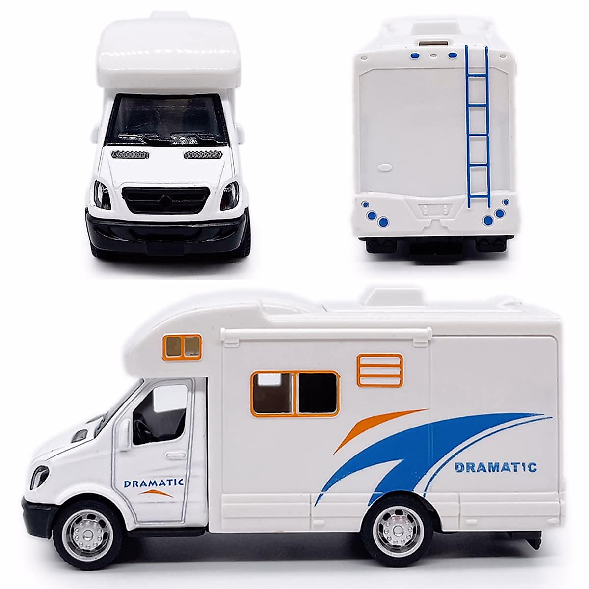 Mini Toy Camper RV Motorhome Toys for Boys Pull Back Diecast Model Car Recreational Vehicle Adventure with Furniture Roof and Side Door Open Children’s Vehicles Age 4 5 6 Kids Birthday Gifts, White