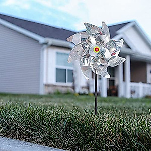 NUOBESTY 5pcs Silver Sequined Decorative Windmill Toy Colorful Reflective Bird Repellent Artifact Garden pinwheels