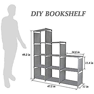 HOSTARME Bookshelf Kids 9 Cube Book Shelf Organizer Bookcase DIY for Bedroom Classroom Office (Gray), Grey