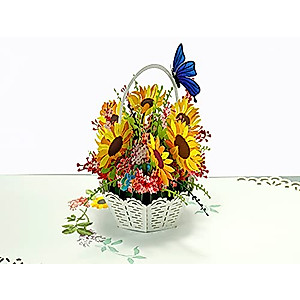 CUTPOPUP Birthday Card Pop Up, Mother's Day, 3D Greeting, Thank You Card (Sunflowers Basket)