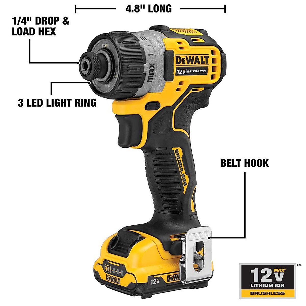 DEWALT XTREME 12V MAX* Cordless Screwdriver, 1/4-Inch, 2-Ah Batteries (DCF601F2)