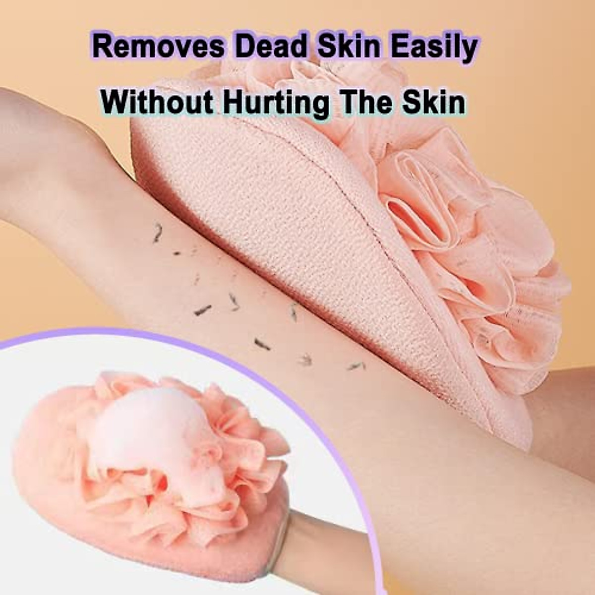 Exfoliating Glove with Loofah Sponge, Double Sided Bath Sponge, Loofah Exfoliating Body Scrubber Bath Sponges for Shower Women/Men Exfoliating Gloves for Body Dead Skin Shower Sponge (Pink 1Pcs)