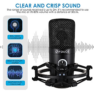 FDUCE USB Streaming Microphone Kit, Professional 192Khz/24bit Studio Mic with Arm Stand Advanced Chipset, PcMicrophone for Singing, Gaming, Podcast, Zoom, Online-Teaching, YouTube, X9