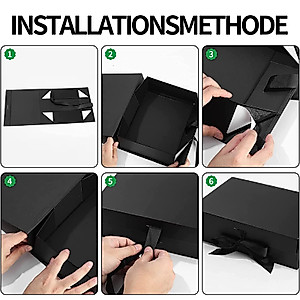 Douria Black Gift Box,9.4x7x3 inches Gift Wrapping Box with Magnetic Lid and Ribbon, for Weddings, Valentine's Day, Birthdays, Christmas, Anniversaries Gift Wrapping Box