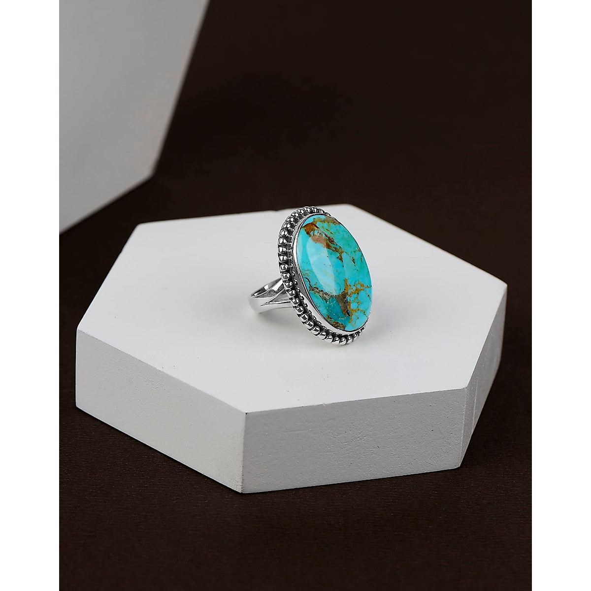 YoTreasure 18x25 MM Blue Mohave Turquoise Chunky Ring .925 Sterling Silver