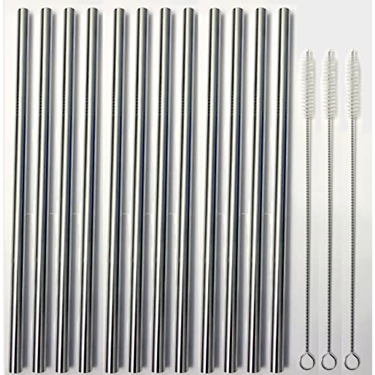 12 Stainless Steel Wide Drink Straws - CocoStraw Large Straight Frozen Smoothie Straw - 12 Pack + 3 Cleaning Brushes