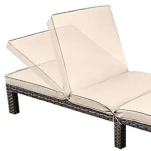 Grepatio Outdoor Chaise Lounge Chairs Set of 2, Patio Wicker Lounge Chair for Outside Pool, Adjustable Rattan Daybed with Cushions, Patio Seating Pool Furniture Beach Lounge Chairs (2 Pcs)