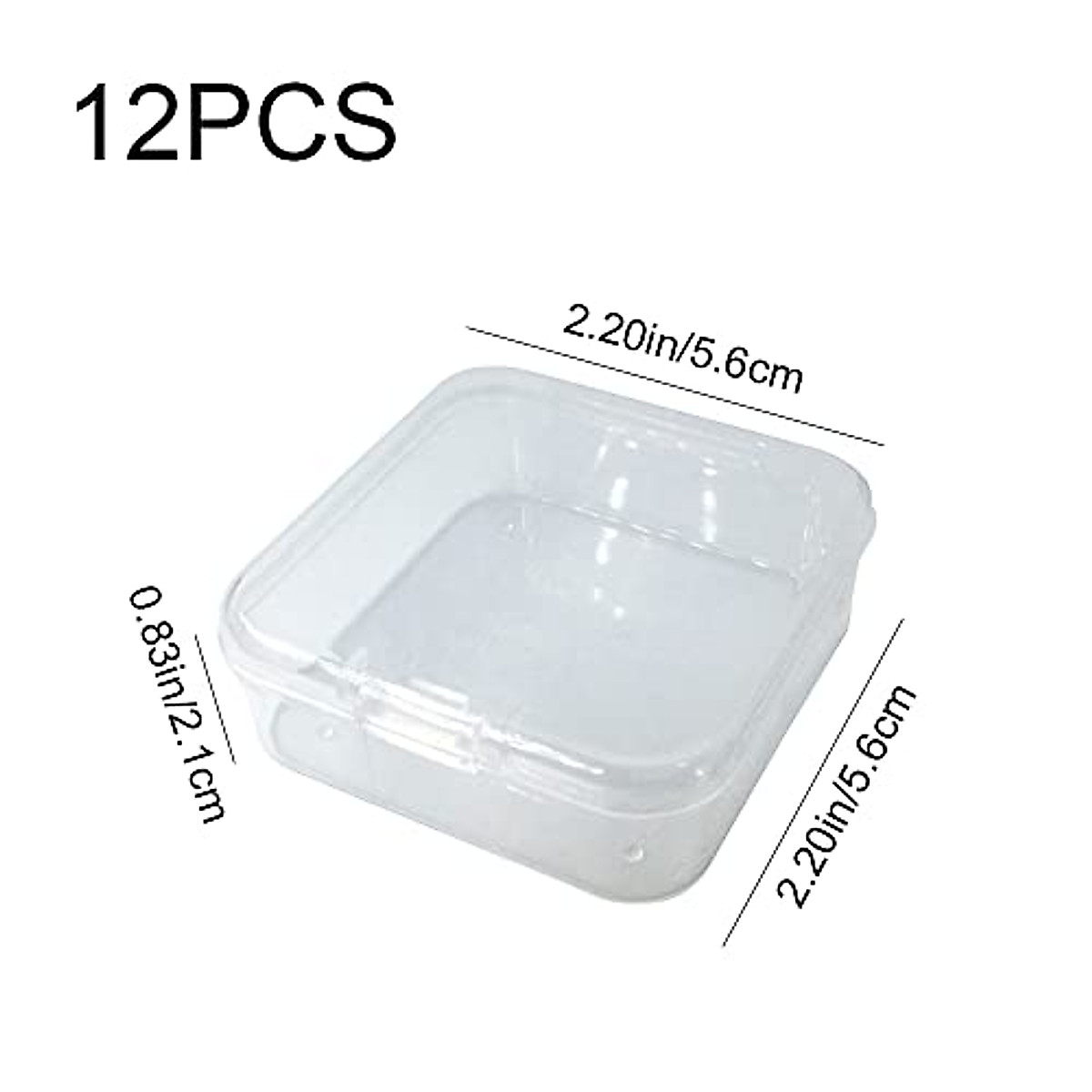 LSTCPGLAI 12 Pcs Beads Storage Container Clear Plastic Box Case with Flip-Up Lid Pills Storage Box for Collecting Small Items, Jewelry (2.2 x 2.2 x 0.83 Inch),Plastic Mini Storage Containers Box.