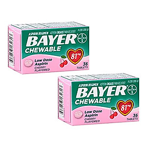 Bayer Chewable Low Dose Baby Aspirin Cherry Flavor 36 Tablets - 2 Pack