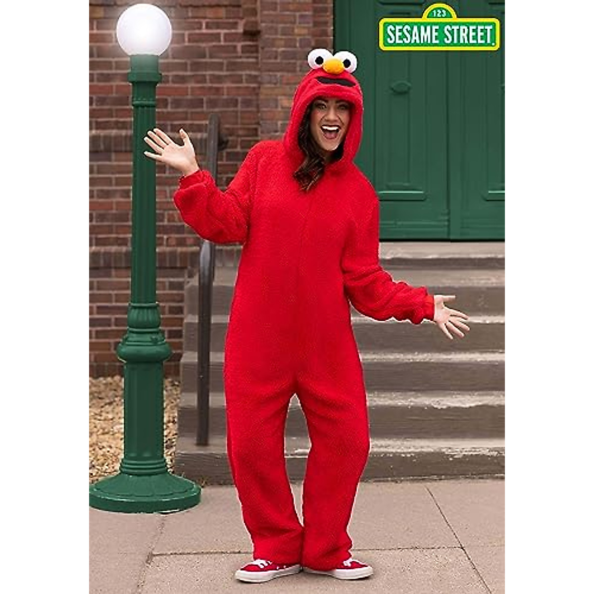 Sesame Street Elmo Costume for Adults - Men's & Women's Sesame Street Elmo Hooded Jumpsuit - Officially Licensed S Red
