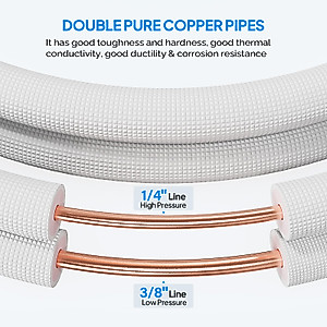 ROVSUN 25 Ft Mini Split Line Set, 1/4" & 3/8" O.D. Flared Copper Tubing Pipes & 3/8" Thickened PE Insulated Coil with Nuts & Installation Kit for Mini Split Air Conditioner & Heat Pump System