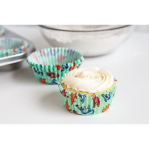 Fox Run Dinosaur Disposable Bake Cups (Pack of 50), 3 x 3 x 1.25 inches, Green