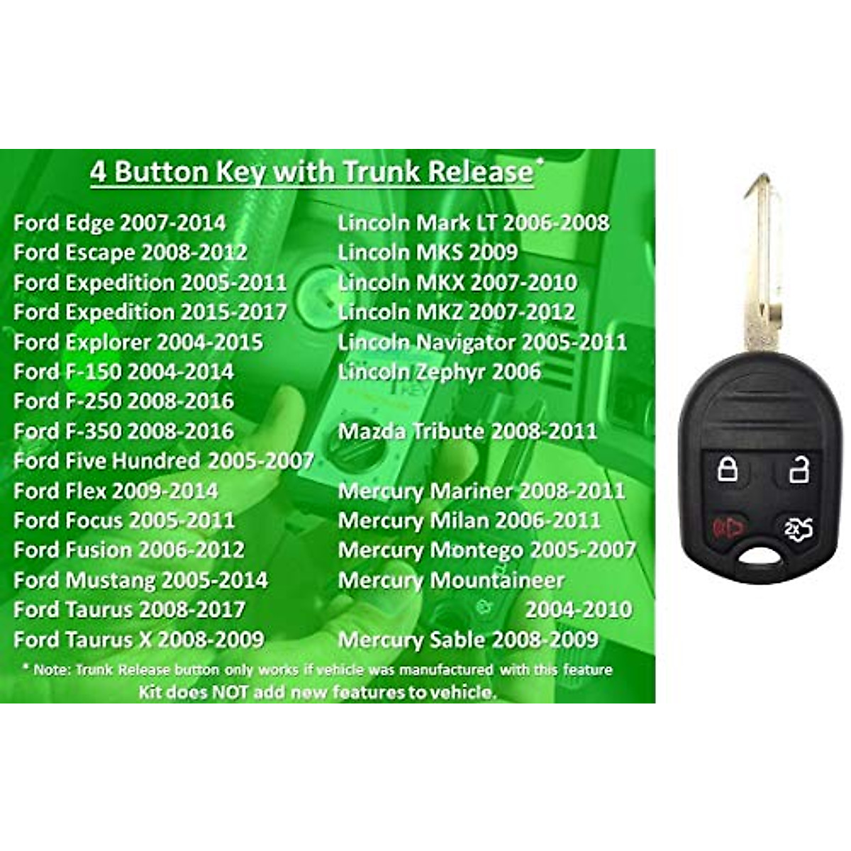 Simple Key Programmer Bundle with Key(s) & Cable - Designed for Ford, Lincoln, Mercury, Mazda Vehicles: Program Key Yourself (1 Key, 4 Button Key: Trunk Release, Lock, Unlock, Panic)