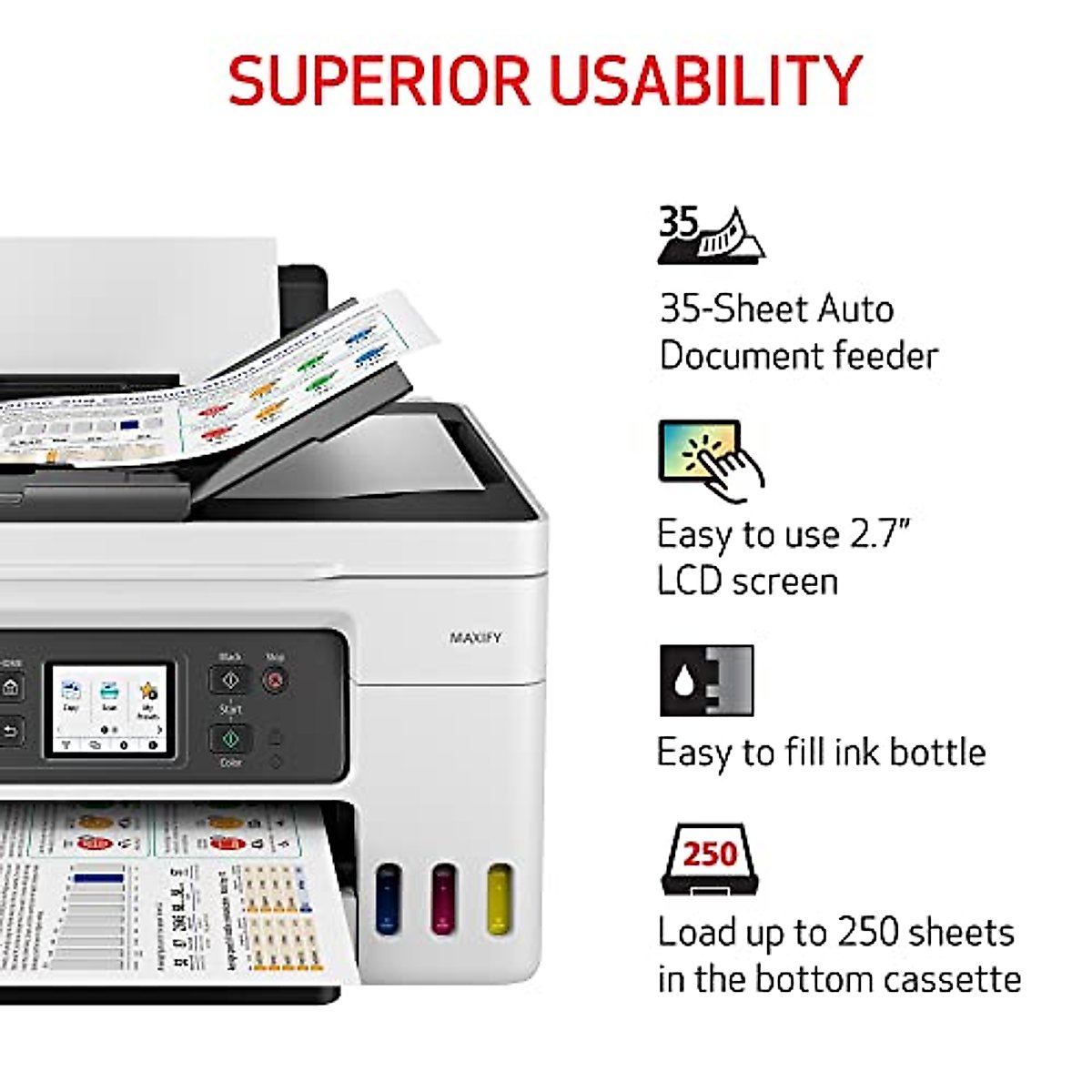 Canon Megatank GX4020 All-in-One Wireless Supertank Printer with Print, Copy, Scan and Fax | Auto Document Feeder | Mobile Printing | 2.7" LCD Touch Screen