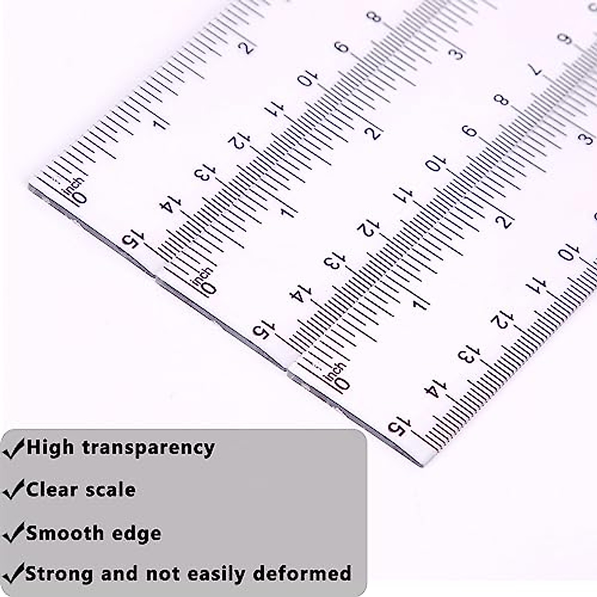 6 Inch 8 Inch 12 Inch Plastic School Rulers, 3 Pack Clear Ruler with Inches and Centimeters Drafting Office Tools for Student School Office