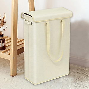 Generic Laundry Basket with Lid, 45L Large Laundry Hamper, Laundry Basket with Handles, Slim Laundry Basket for Corner Dorm, White