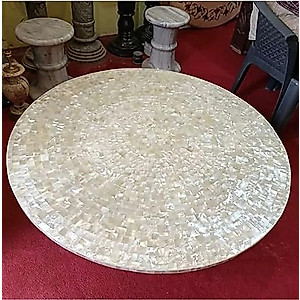 54 x 54 Inches Round Shape Marble Dining Tabel Top Random with Shiny Gemstone Conference Table for Hotel Decor
