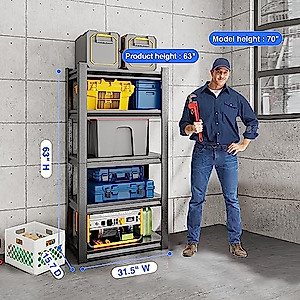 SFTORMAS 5-Tier Garage Shelving,Heavy Duty Storage Shelves,Adjustable Metal Shelving Unit,Heavy Duty Garage Storage Shelving,Storage Metal Shelving,15.75" D X 31.5" W X 63" H,Black