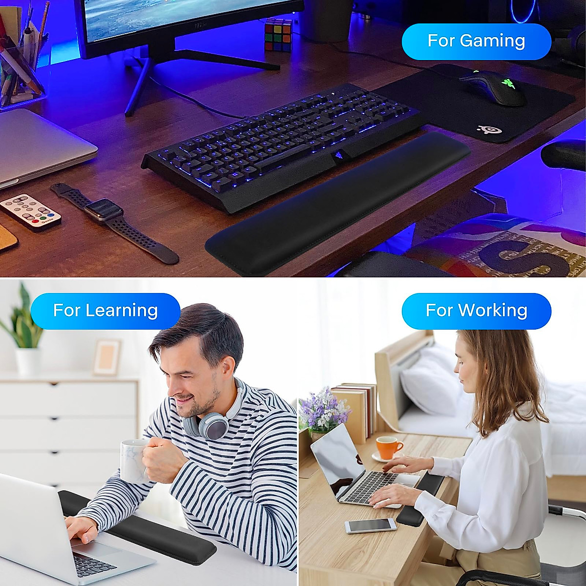 Keyboard Wrist Rest + Mouse Pad + Mouse Wrist Rest Support Set, Memory Foam, Easy Typing Pain Relief, 3Pcs Keyboard Mouse Pad Set for Computer, Laptop, Home & Office (SKK-330)