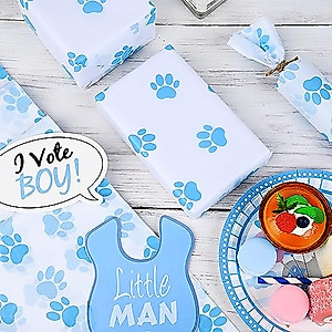 Bolsome 100 Sheets 20 * 14 Inches Dog Paw Print Tissue Paper for Gift Bags, Blue Puppy Paws Tissue Paper for Gift Wrapping for Birthday Baby Boys Shower DIY Craft