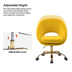 TINA'S HOME Modern Velvet Office Chair with with Adjustable Swivel, Comfy Upholstered Desk Chair with Open Back, Small Cute Chair for Living Room Study Vanity, Yellow
