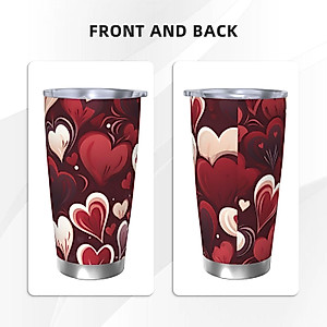 Tangopi Red Heart 20 oz Tumbler with Lid and Straw Insulated Travel Coffee Mug Reusable Spill Proof Coffee Cups Stainless Steel Water Bottle for Hot and Cold Drinks