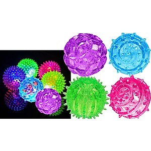 JA-RU Light Up Rubber Spike Ball (Pack of 4 Balls) with Flashing Lights | Bouncy Stress Ball | Great Fidget Ball Toy for Kids | Bulk Bouncing Sensory Balls | Plus 1 Bouncy Ball. #695-4p