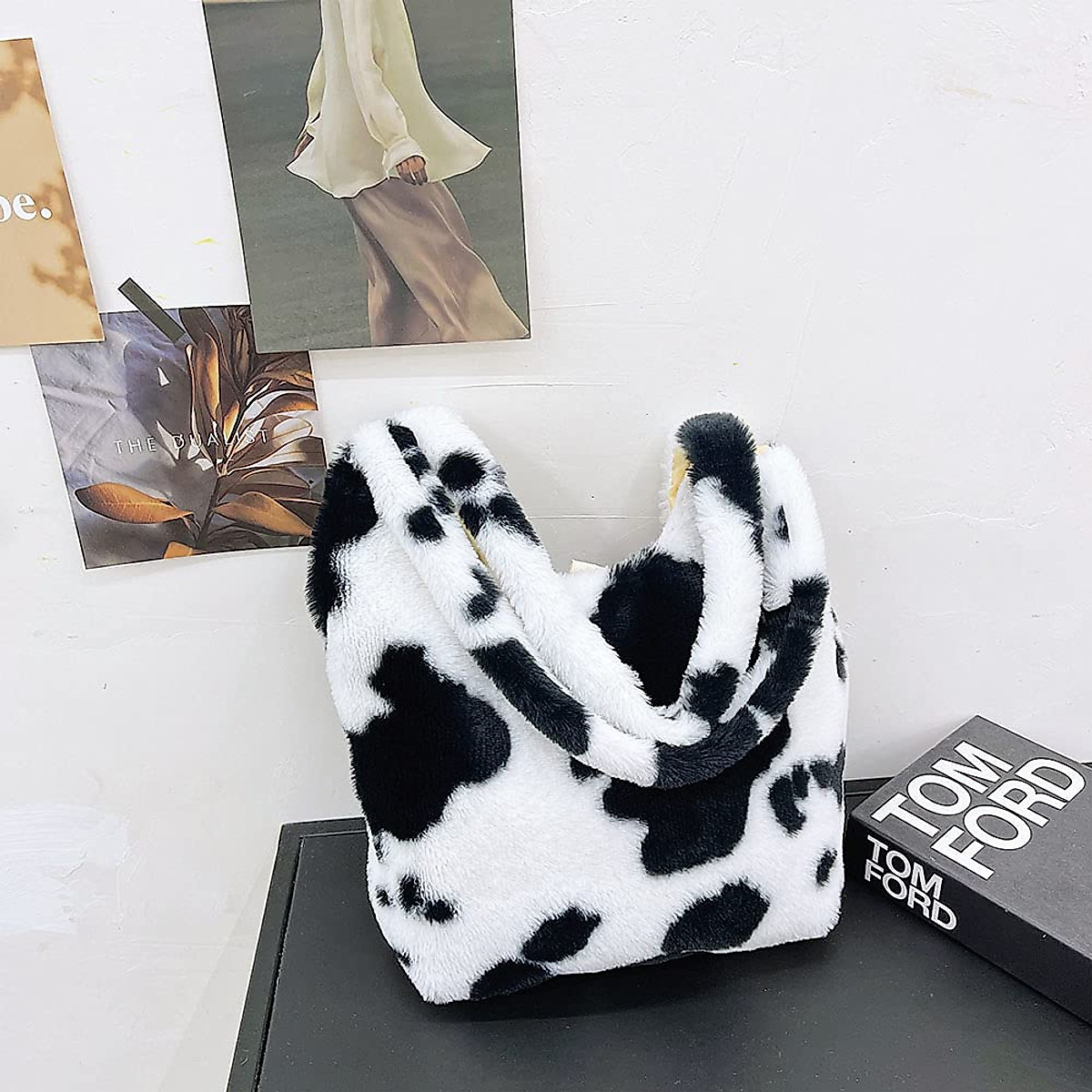 Aktudy Lar ity P Shoulr Bag, Cow Pattern Hobo Bag, Women Girl nter P Tote s