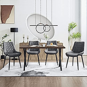 TUKAILAi Faux Leather Dining Chairs Set of 2, Modern Diamond Design Kitchen Chairs with Upholstered Seat and Metal Legs, Comfy Leisure Chairs for Lounge Living Room Reception Restaurant (Grey)