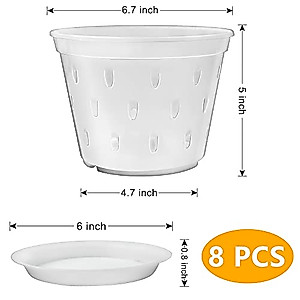 Lanccona Orchid Pot, 7 Inch 8 Pack Orchid Pots with Holes and Saucers, Clear Plastic Plant Pot Indoor