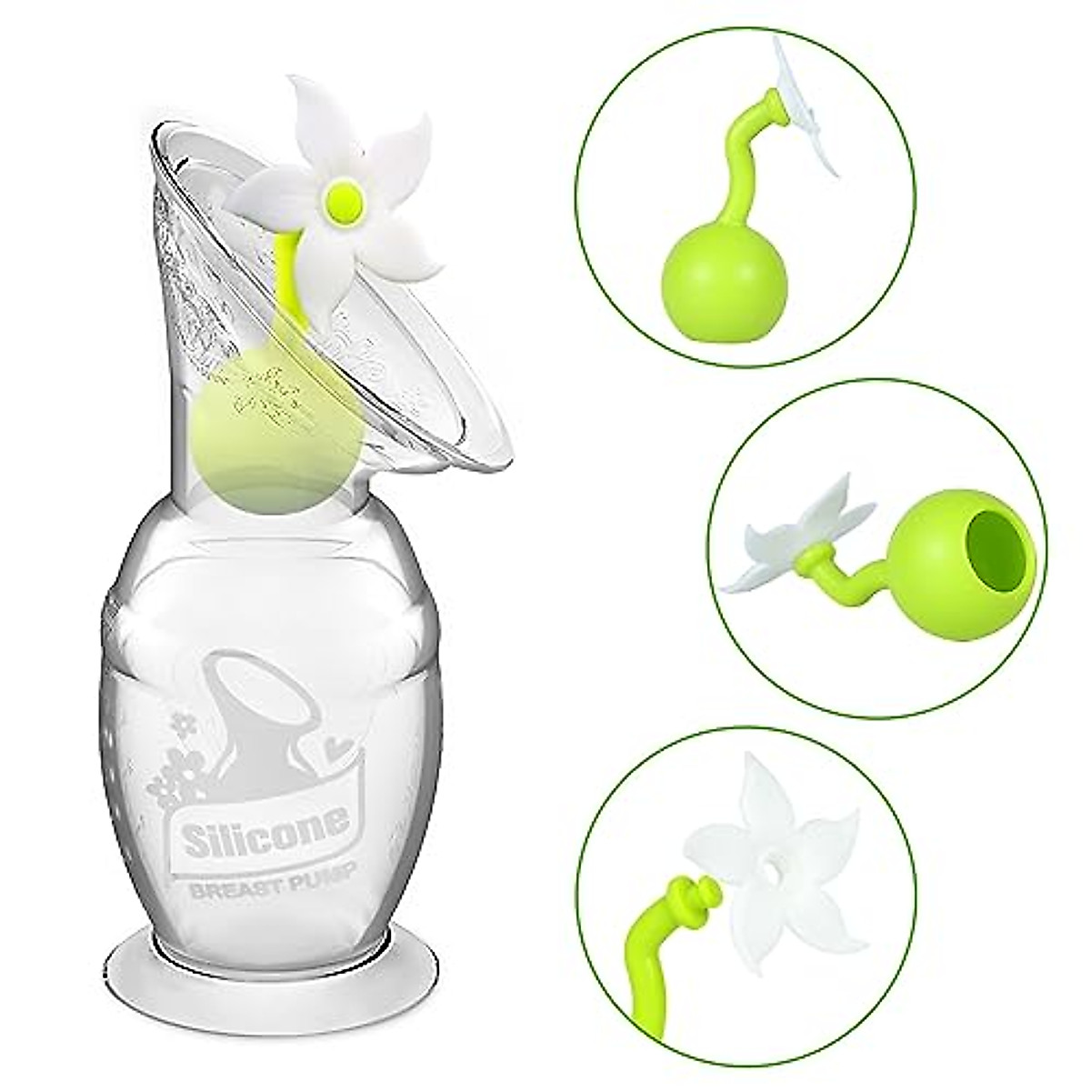haakaa Manual Breast Pump with Suction Base and Flower Stopper Set for Breastfeeding (5oz/150ml)(White)