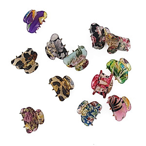 Carede Mini 1.2 inch Plastic No-Slip Grip Jaw Hair Clip,Floral Printed Small Acrylic Hair Claw Clips for Girls and Women,Pack of 12