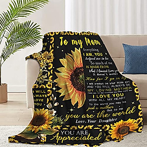 to My Mom Gifts Blanket Mother's Day Blanket Gifts for Mom from Daughter Sunflower Throw Blanket Lightweight Fuzzy Cozy Soft Flannel Blanket for Living Room Bedroom Couch Bed Sofa 40x50 Inch
