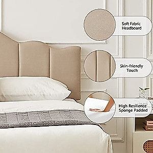 VECELO Full Upholstered Platform Bed Frame,Mattress Foundation with Height Adjustable Tufted Headboard,Strong Wood Slat Support, No Box Spring Needed,Champagne Beige