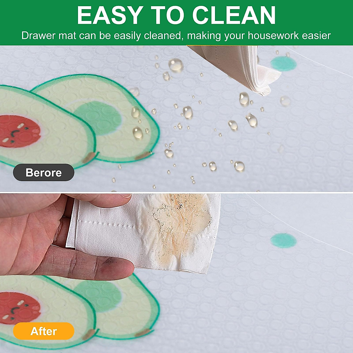 Whaline Shelf Liner Avocado Non-Slip Cabinet Liners Non Adhesive Drawer Liner Washable Oil-Proof Refrigerator Liner EVA Shelf Liners for Home Kitchen Shelf Table Decoration, 17.7 x 78.7 Inch