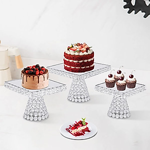 3pcs Crystal Cake Stand, Mirror Cake Tray Dessert Cupcake Pastry Candy Display Plate for Christmas Wedding Event Party Decoration (Silver)