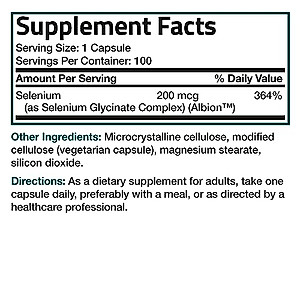 Bronson Selenium 200 mcg for Immune System, Thyroid, Prostate and Heart Health – Yeast Free Chelated Amino Acid Complex - Essential Trace Mineral with Superior Absorption, 100 Vegetarian Capsules